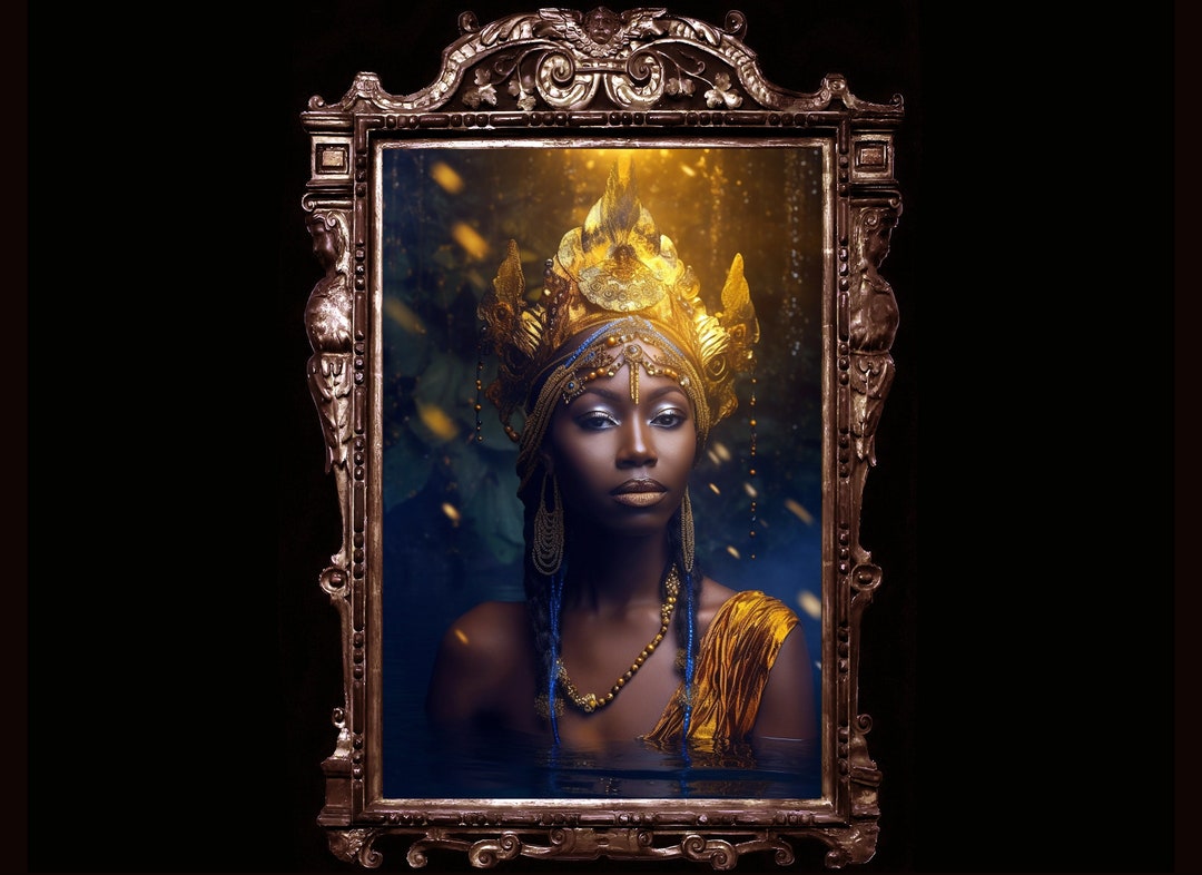 Oshun, Yoruba Goddess of the River Wall Art, Beautiful Black Goddess ...