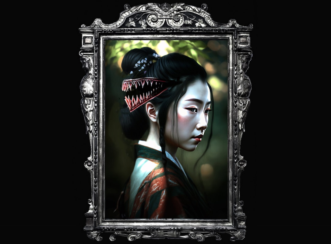 Futakuchi-onna - Japanese Female Yokai Wall Art, Yokai Poster ...