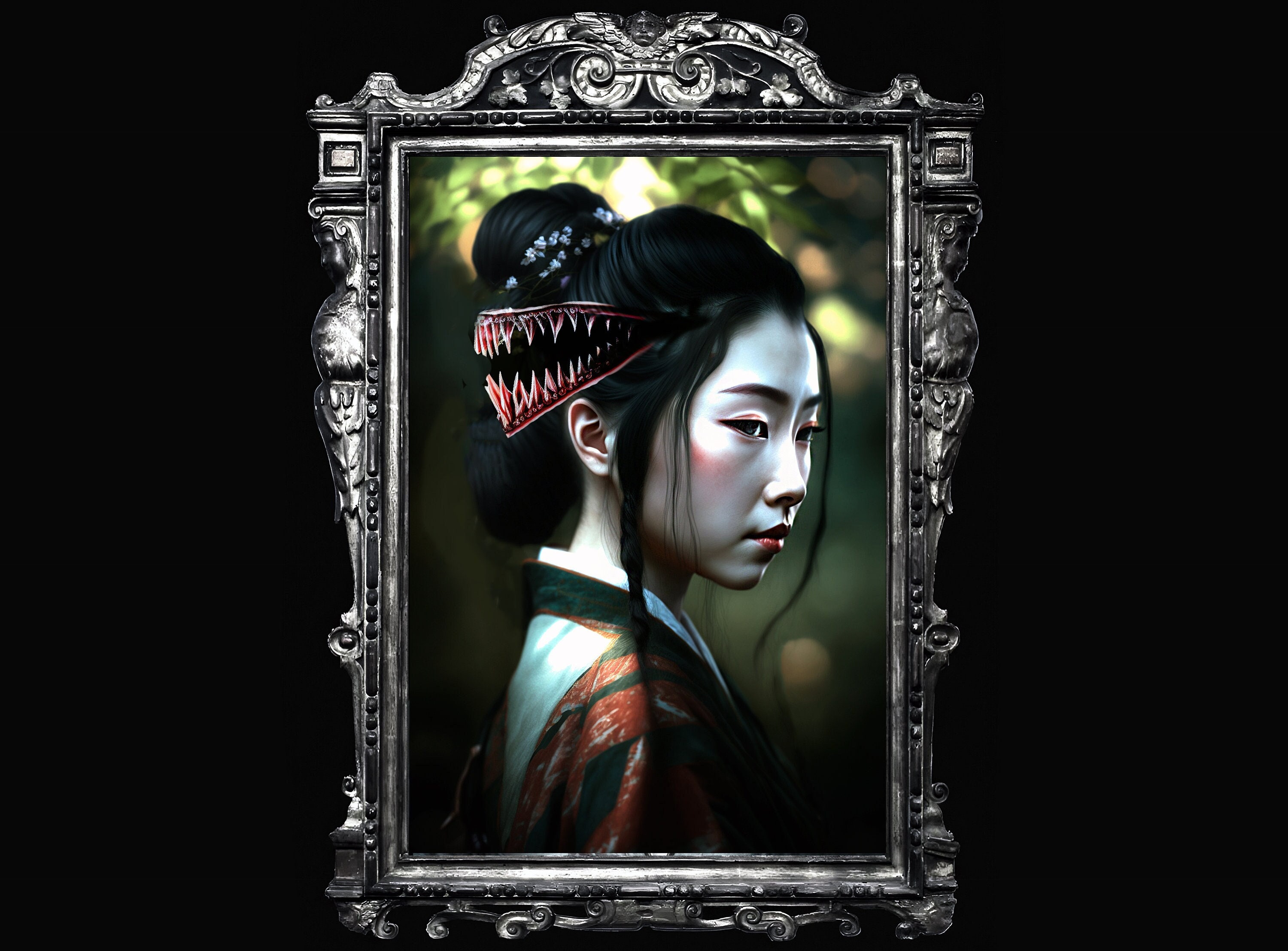 Futakuchi-onna Japanese Female Yokai Wall Art Yokai Poster - Etsy