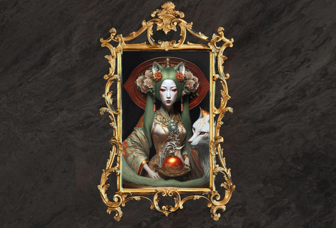 Kitsune, Japanese Mythical Fox, Nine-tailed Fox Goddess Wall Art ...