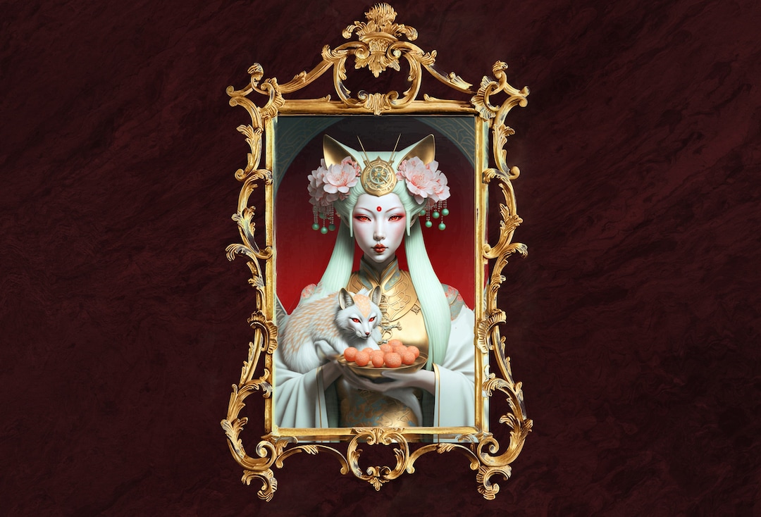 Inari Okami, Japanese Goddess of Rice and Foxes Wall Art, Kitsune Art ...