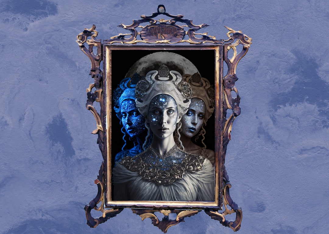 Triple Moon Goddess, Neopagan Moon Deity Wall Art, Neopaganism, Pagan ...
