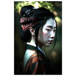 Futakuchi-onna - Japanese Female Yokai Wall Art, Yokai Poster ...