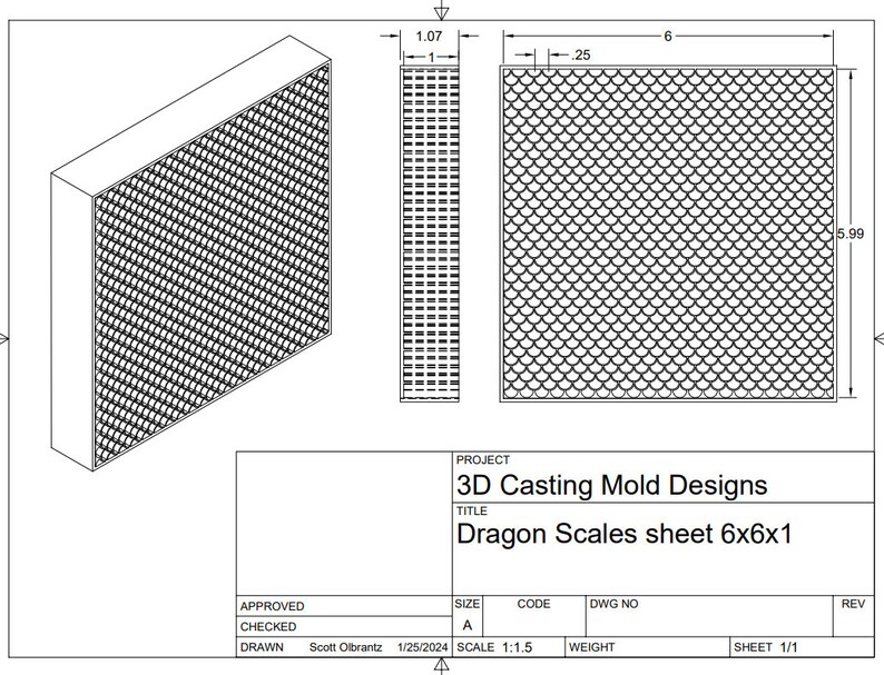 Knife Scale STL File for 3D Printer, Dragon Scales Design 6x6x1 ...