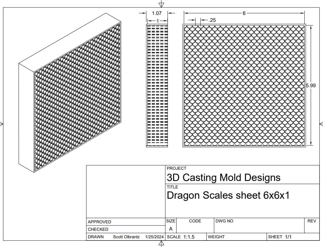 Knife Scale STL File for 3D Printer, Dragon Scales Design 6x6x1 ...