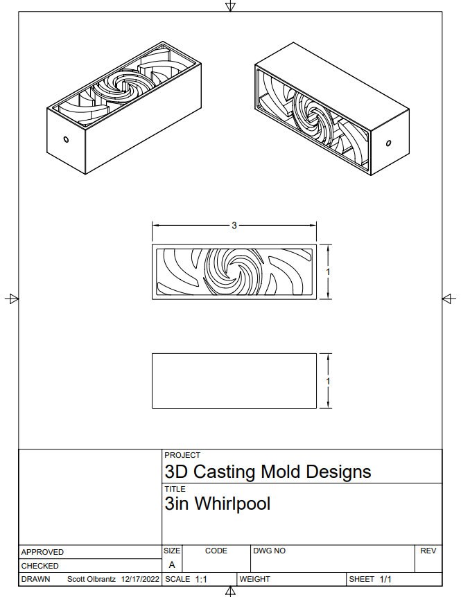 3 Inch Pen Blank, Whirlpool Design, STL File for 3D Printer, Digital ...