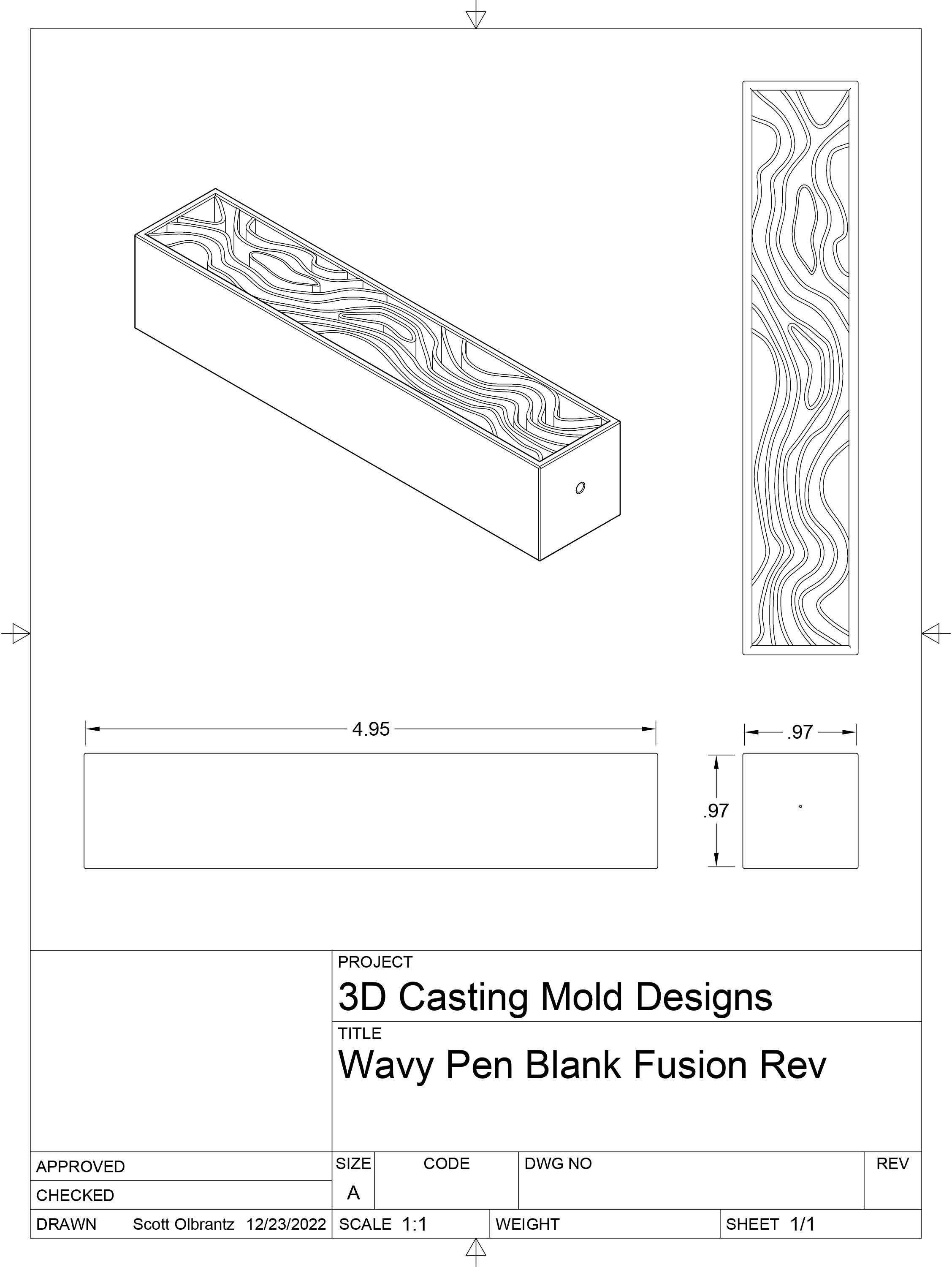 5 Inch Pen Blank, Wavy Design, STL File for 3D Printer, Digital ...