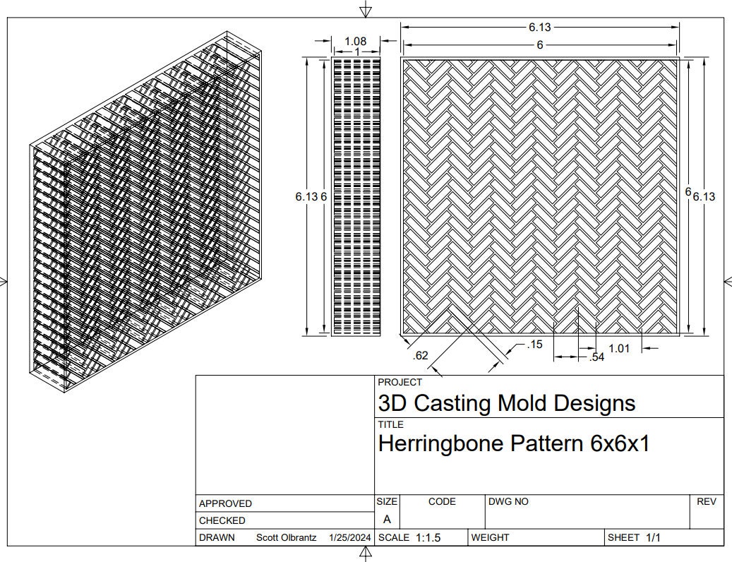 Knife Scale STL File for 3D Printer, Herringbone Design 6x6x1, Digital ...