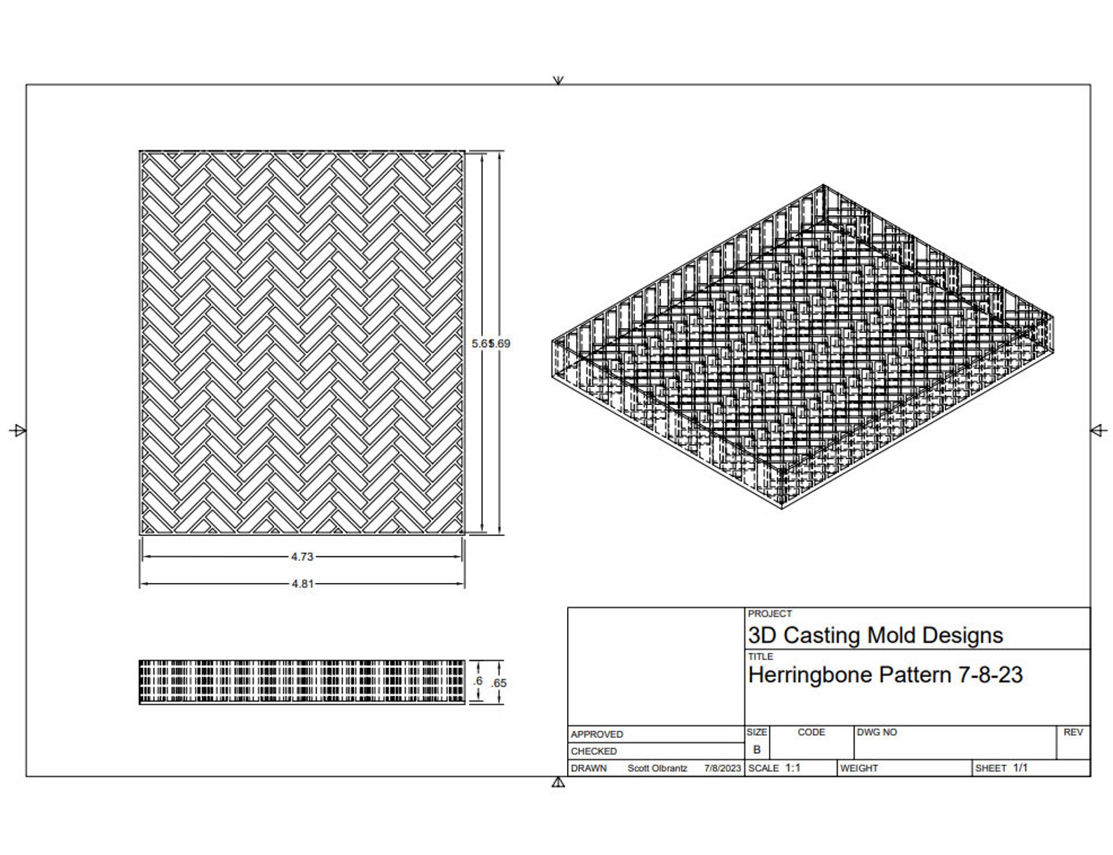 Knife Scale STL File for 3D Printer, Herringbone Design, Digital ...