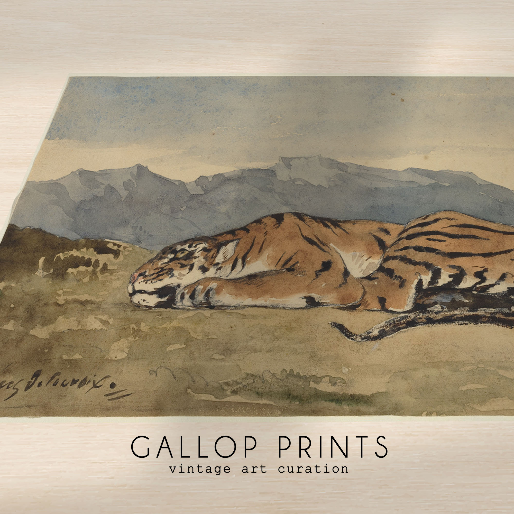 Printable Tiger Art Vintage Landscape Painting Mountain Home Decor Boho ...