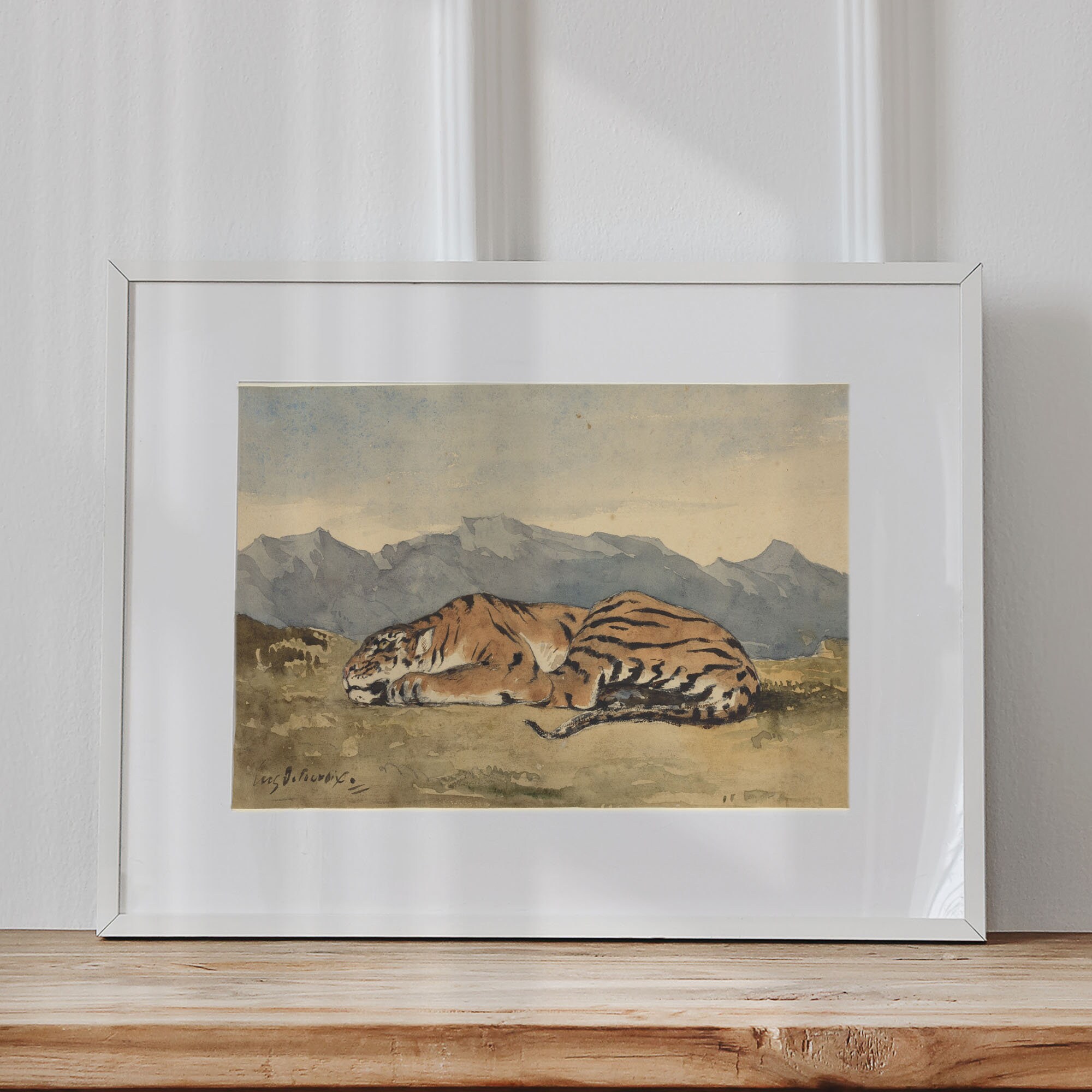 Printable Tiger Art Vintage Landscape Painting Mountain Home Decor Boho ...
