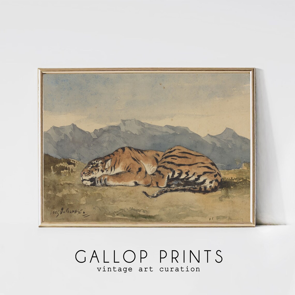 Printable Tiger Art Vintage Landscape Painting Mountain Home Decor Boho ...