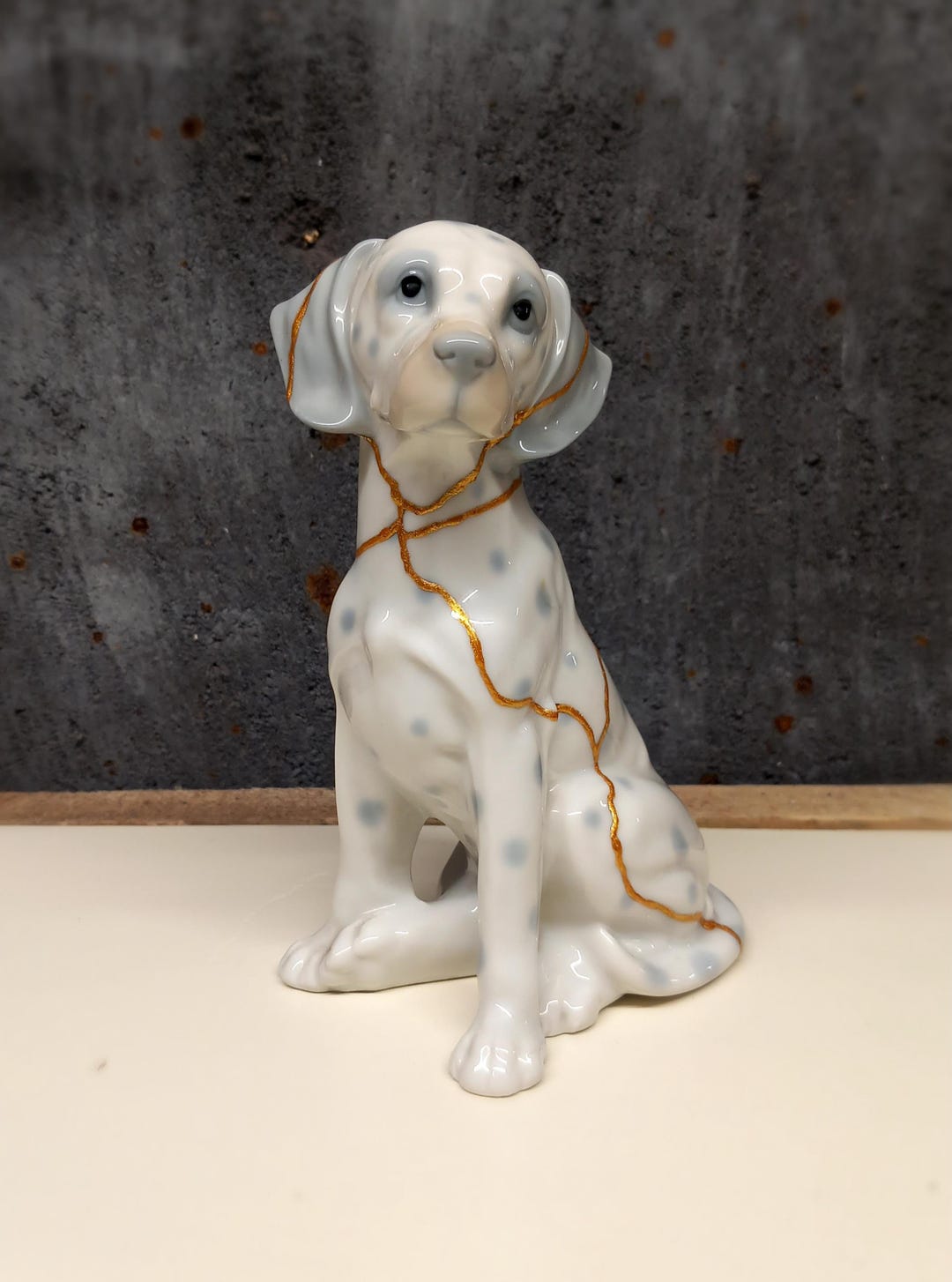 Kintsugi Statue - White and Baby Blue Dalmatian Dog Statue - Etsy