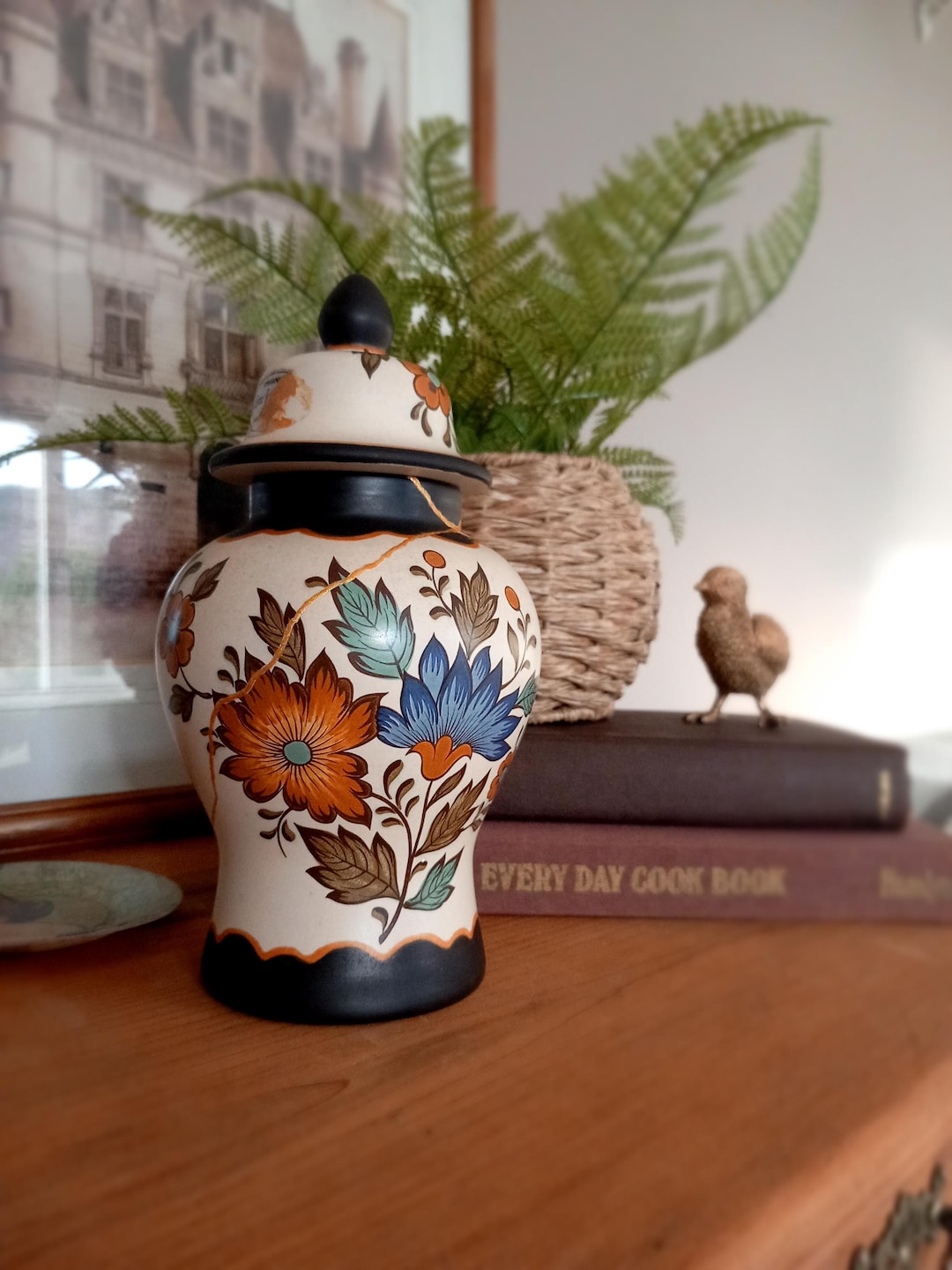 Kintsugi Jar - Vintage Gouda Large Ginger Jar Hand Painted in the ...