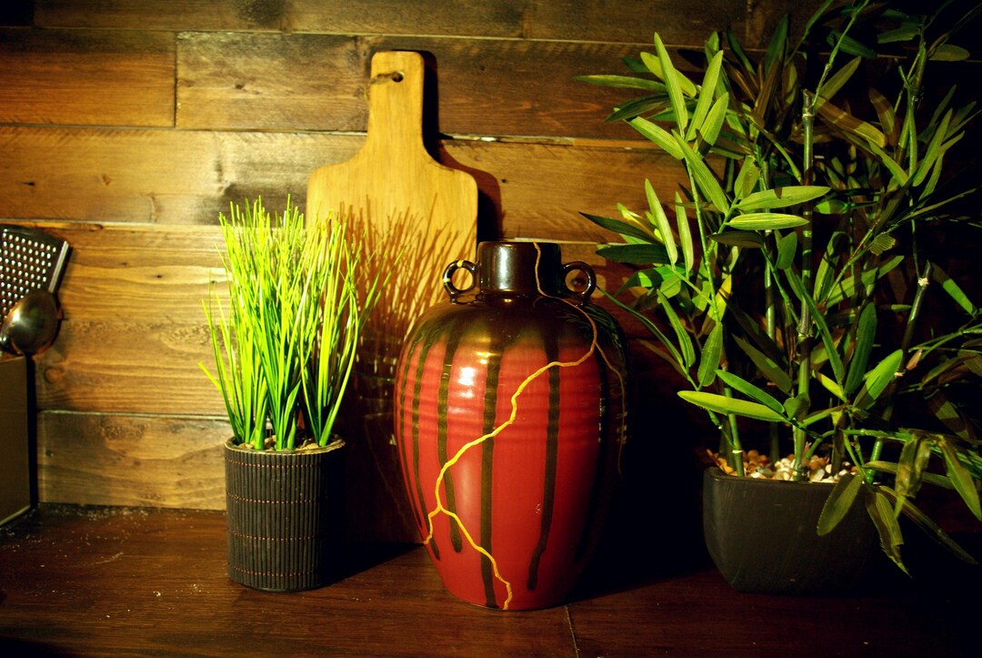 Kintsugi Jug - Large Red Dripped Glaze - Etsy
