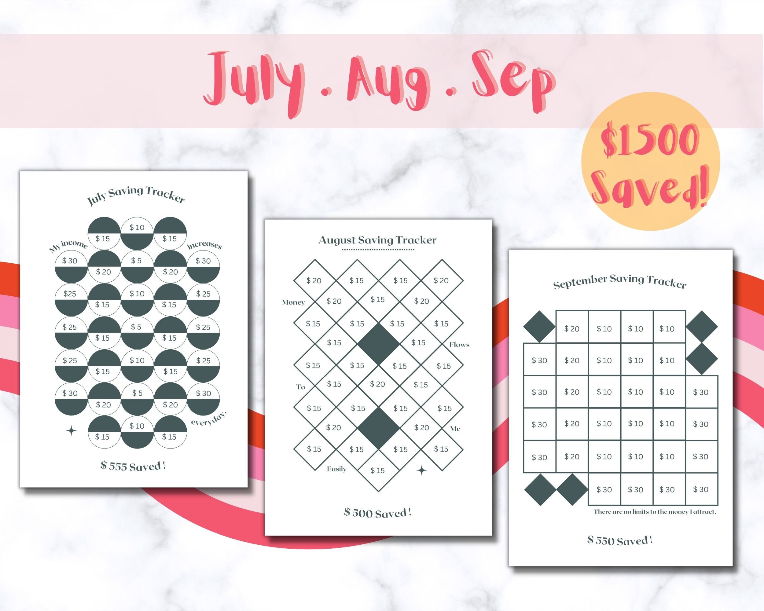 2024 Monthly Savings Challenge Printable in Bundle 15 Pages Simple ...