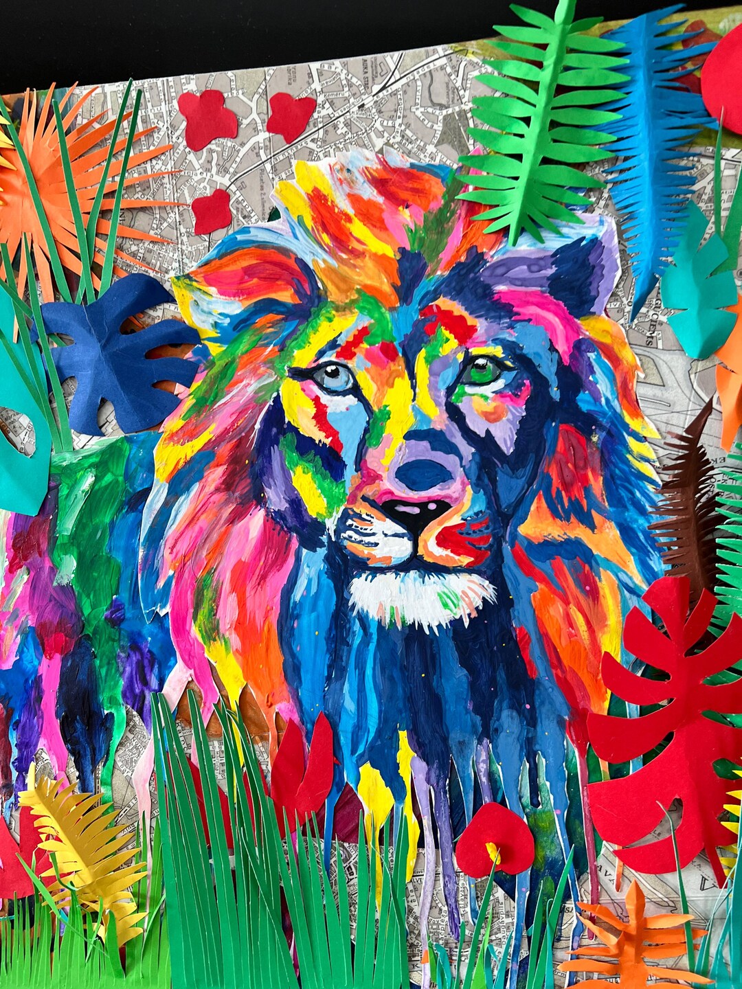 Colorful Lion, Jungle, Rainbow Splash Portrait, Collage, Original ...