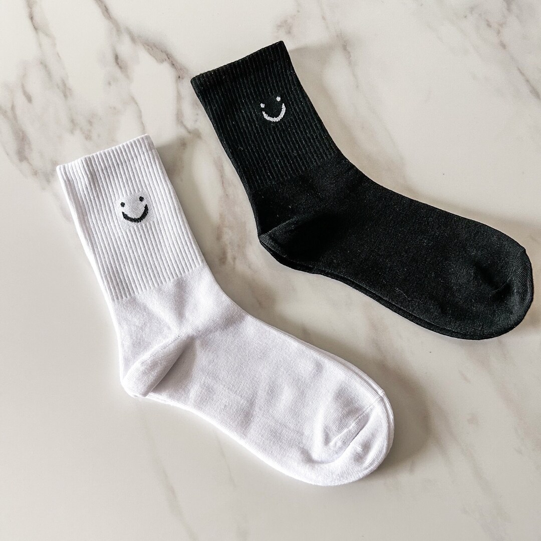 Statement Smiley Socks Black & White Everyday Stockings Smiling Face - Etsy