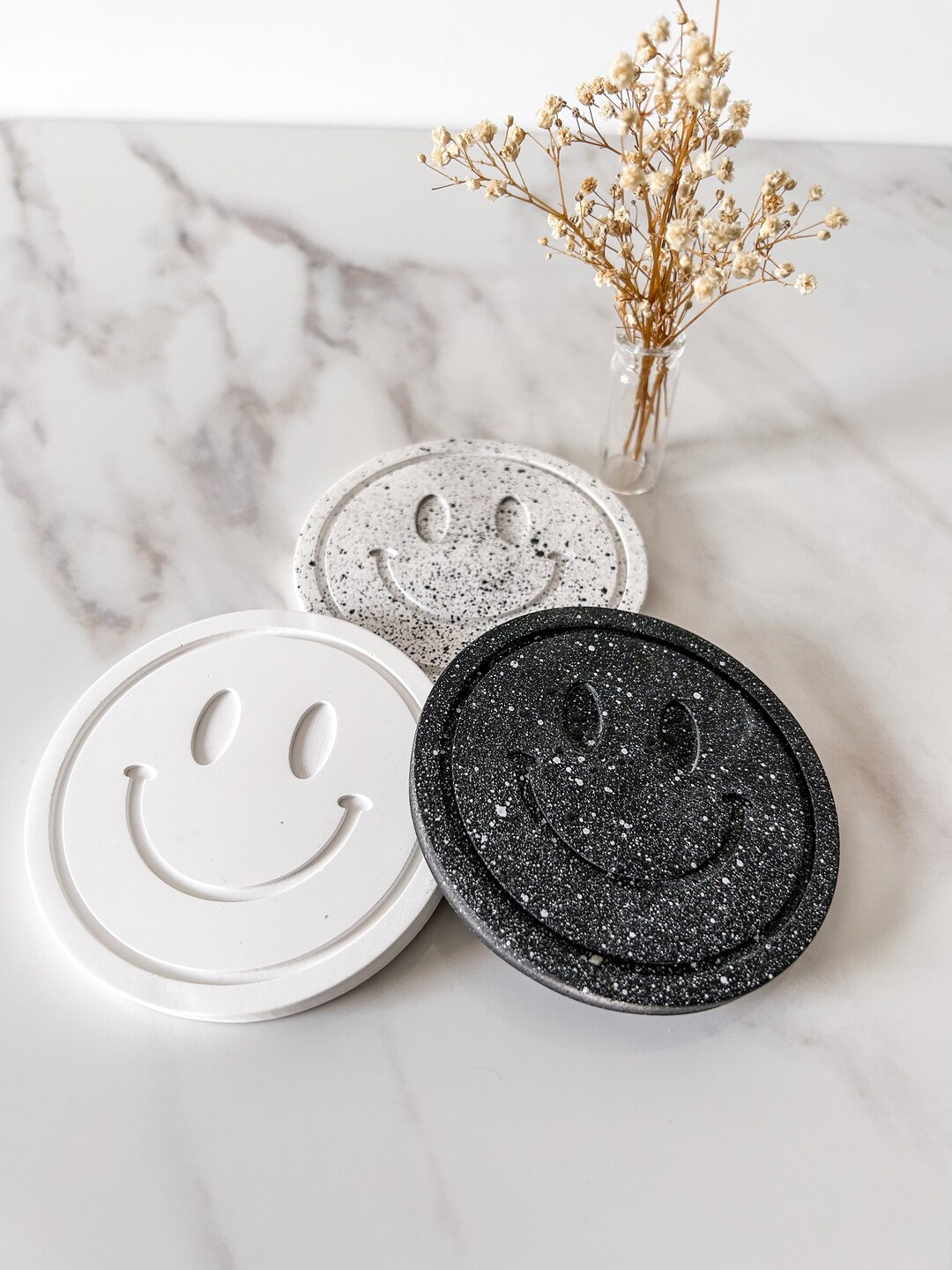 SET of 4 Smiley Coasters Table Decoration Handmade / Different Colors ...