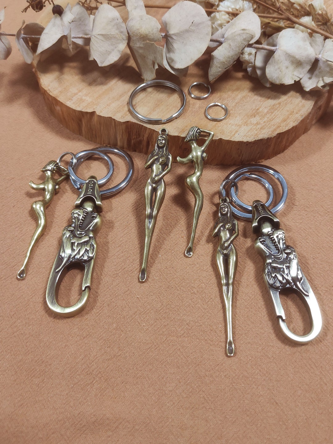 Vintage Brass Keychain Set,creative Ear Spoon,keychain Ear Spoon ...