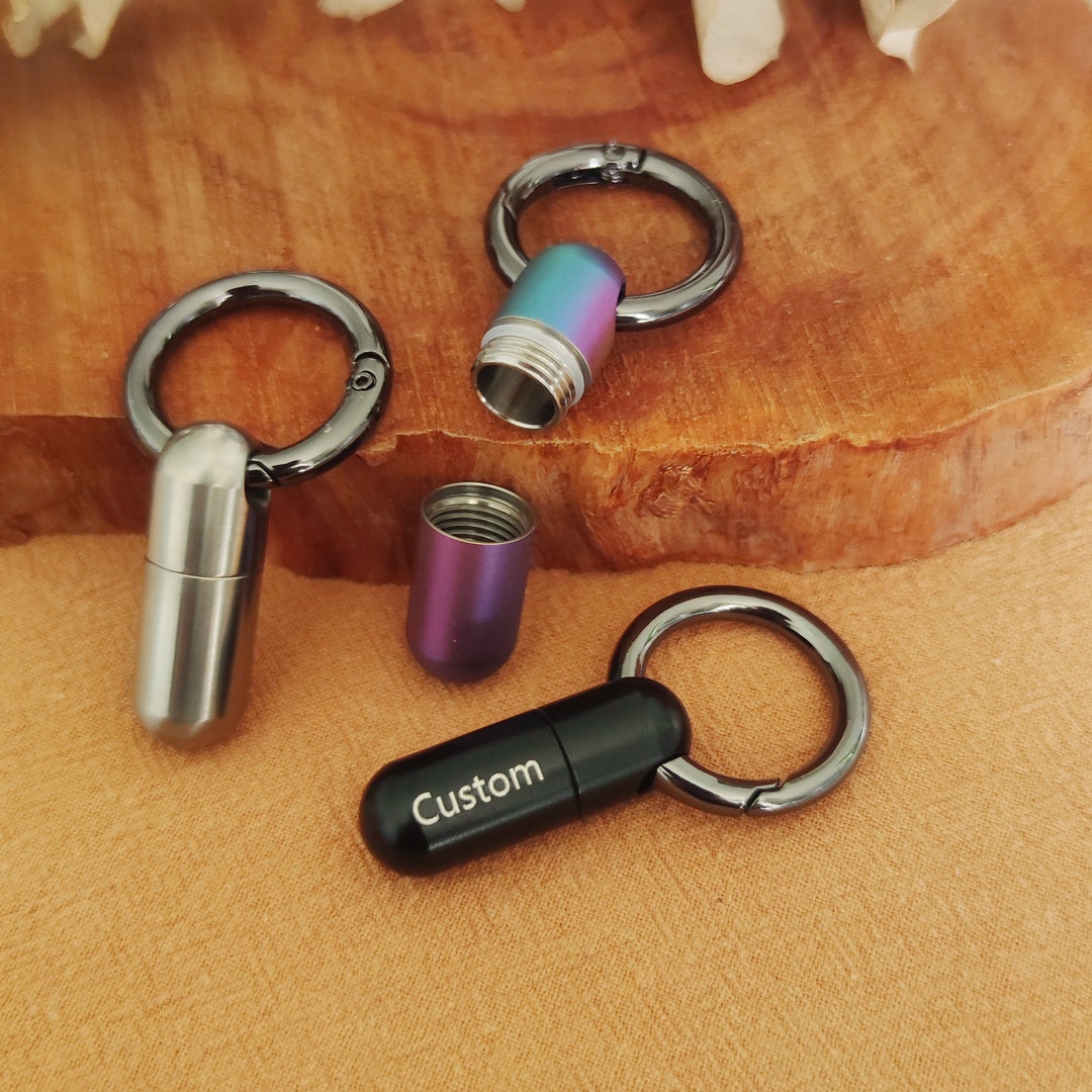 100% Pure Titanium Pill Box Keychain Pendant, Mini Metal Pill Box ...