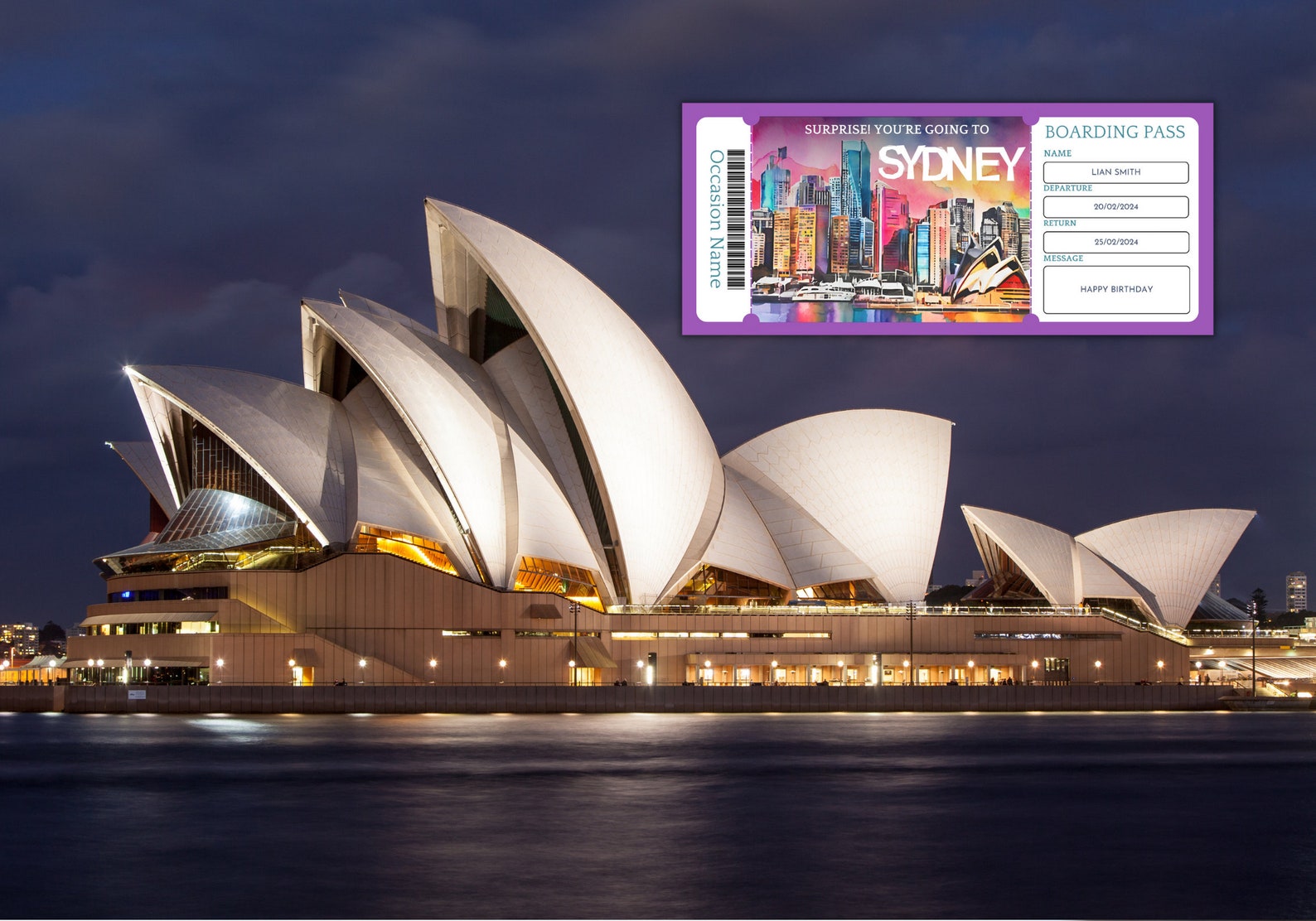 Surprise Sydney Boarding Pass Template: Customizable Gift (digital ...