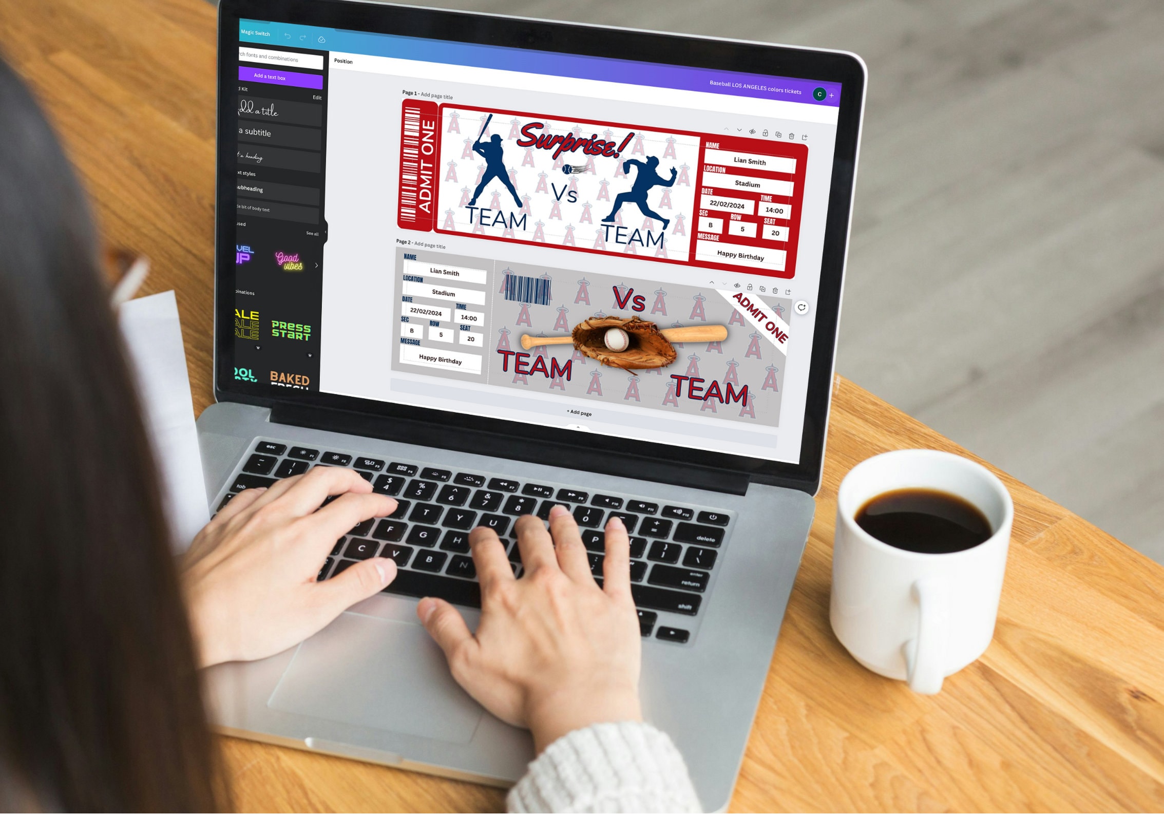 Baseball Game Los Angeles Colors Ticket Template Surprise: Ready in ...