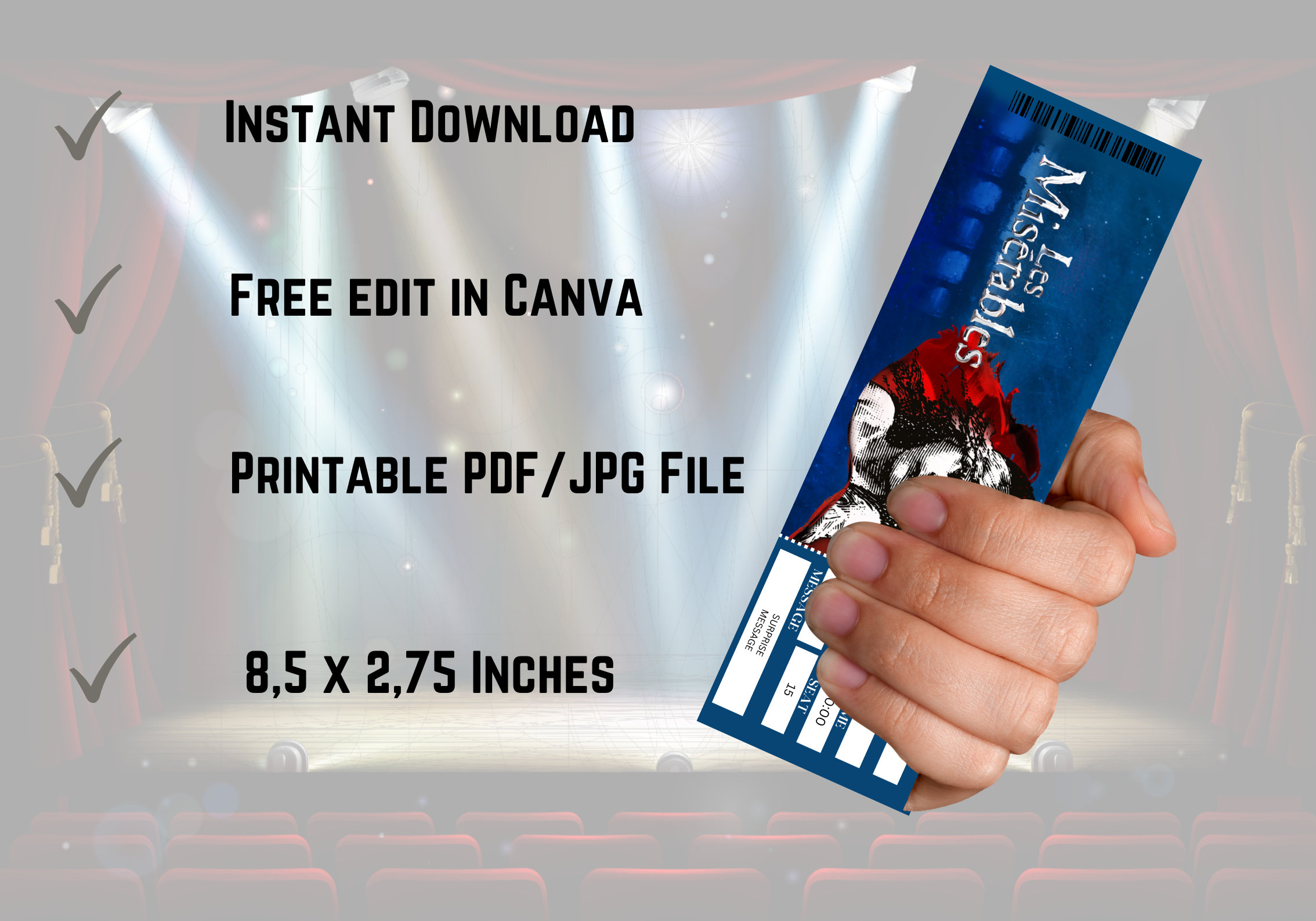 Printable Les Miserables the Musical Surprise Ticket Template to the ...
