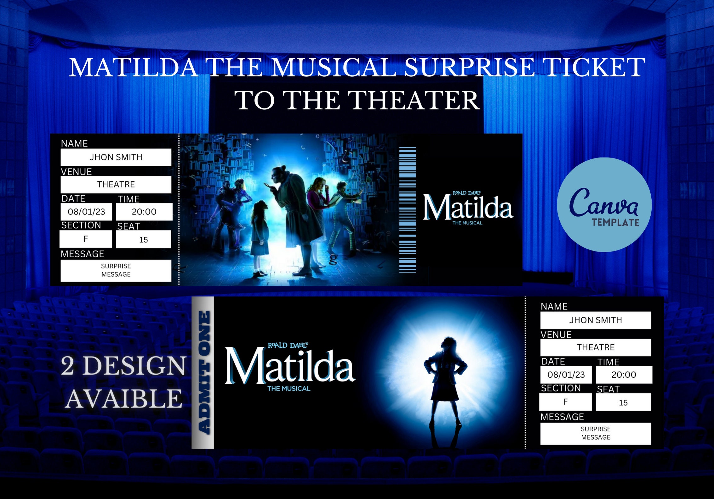 Template MATILDA the Musical Surprise Ticket to THE THEATER, Instant ...