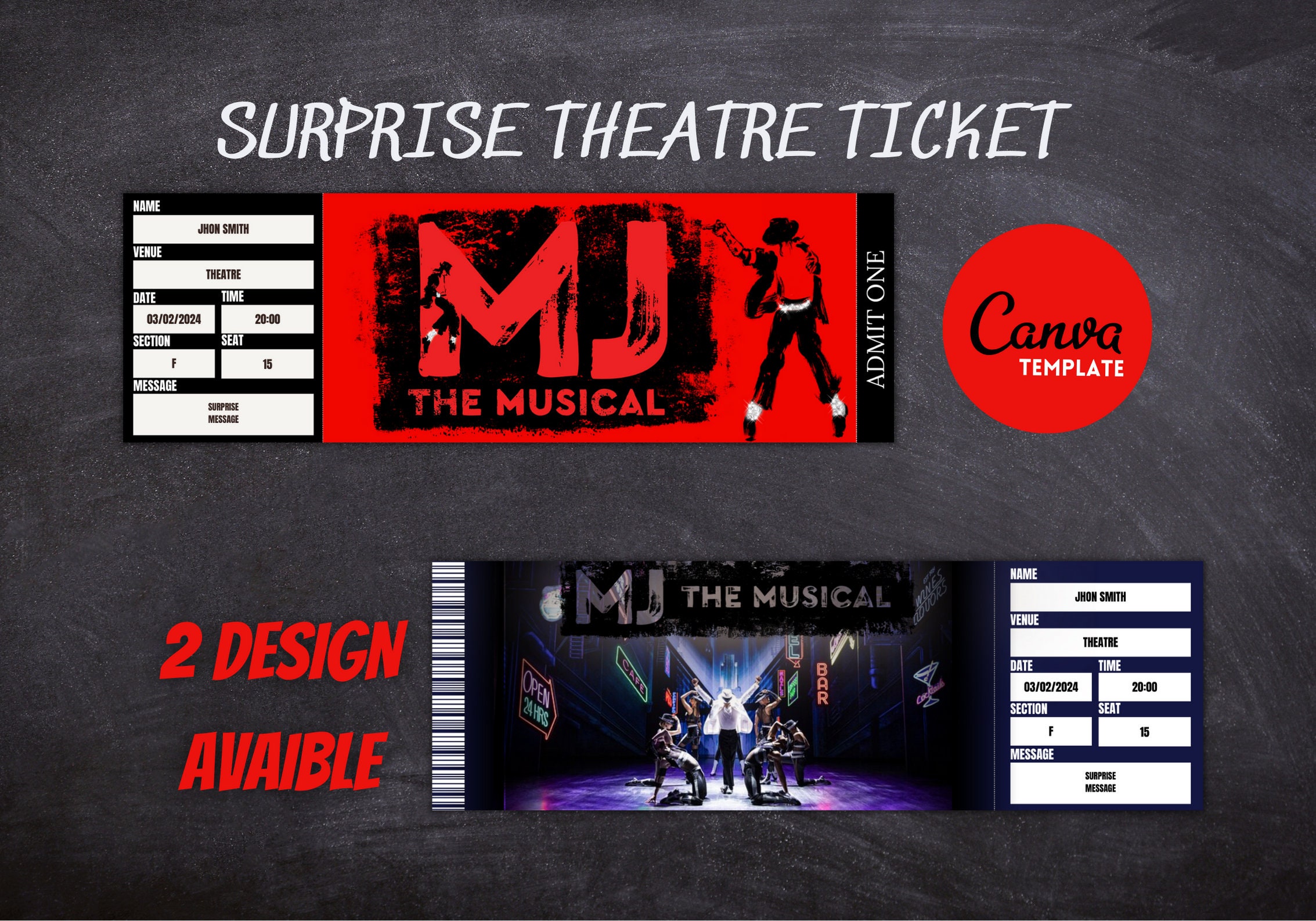 Template MJ Broadway the Musical Surprise Ticket the Theatre, Instant ...