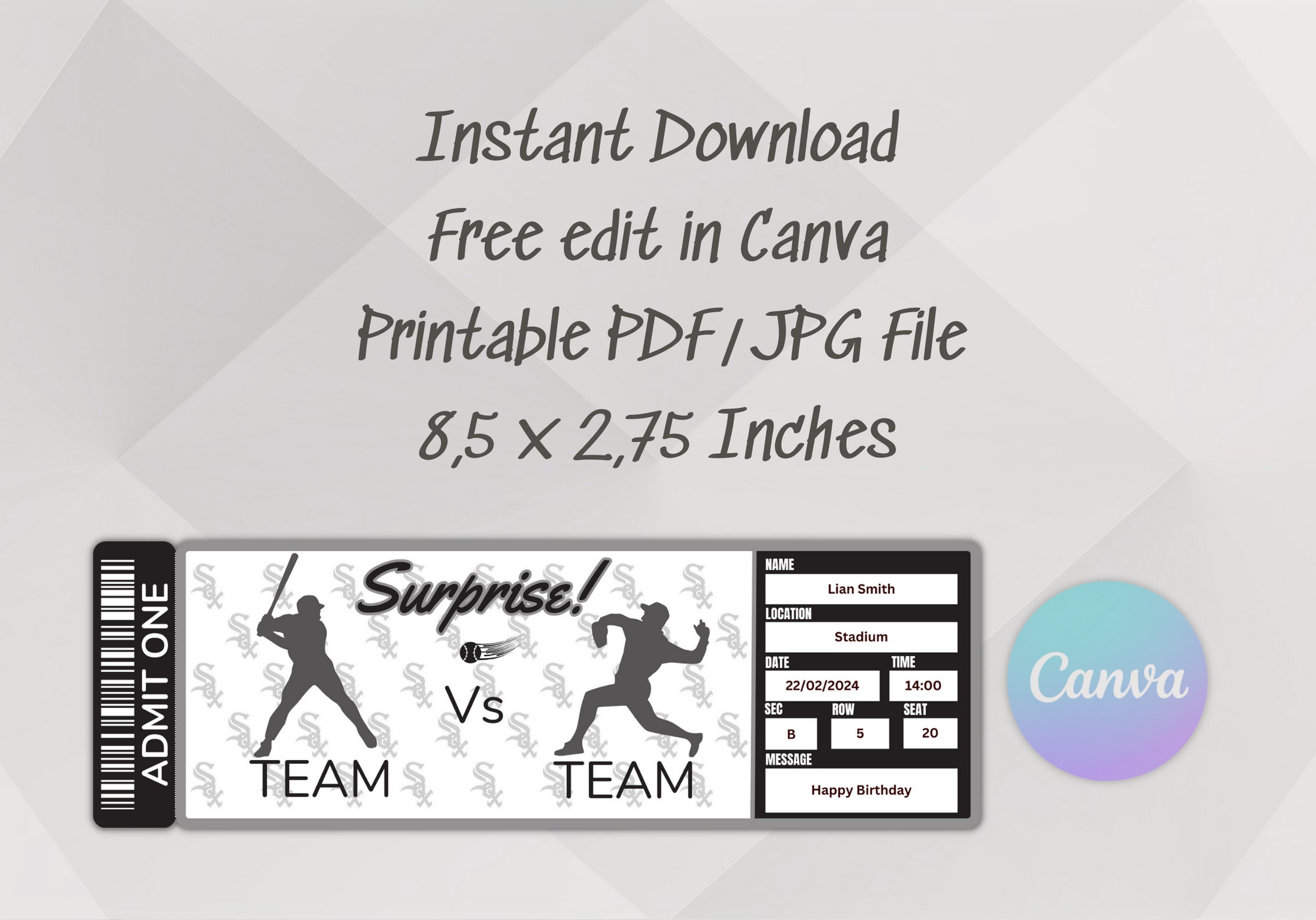 Baseball Game Chicago Colors Ticket Template Surprise: Ready in Action ...