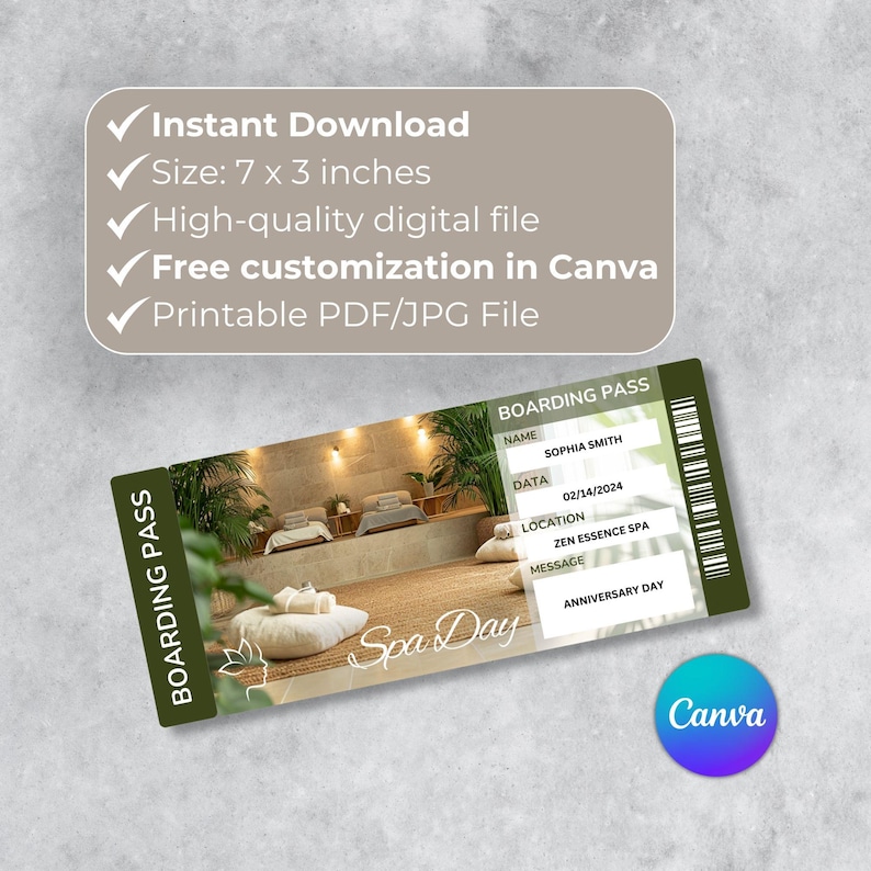 Printable Spa Day Gift Ticket - Relaxing Surprise Voucher for Her ...