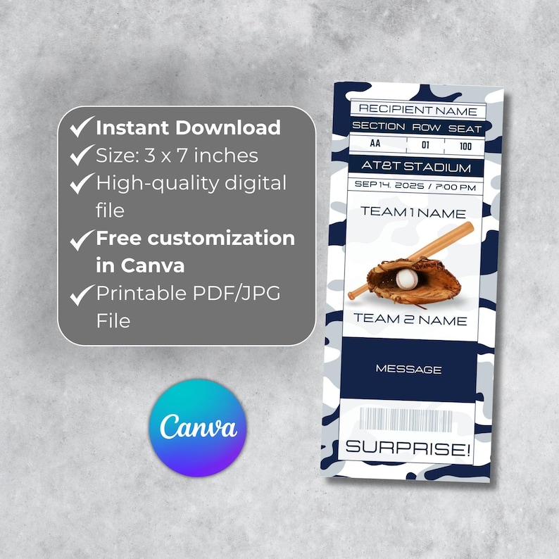Instantly Editable Baseball Ticket | New York Colors Game Day Gift ...