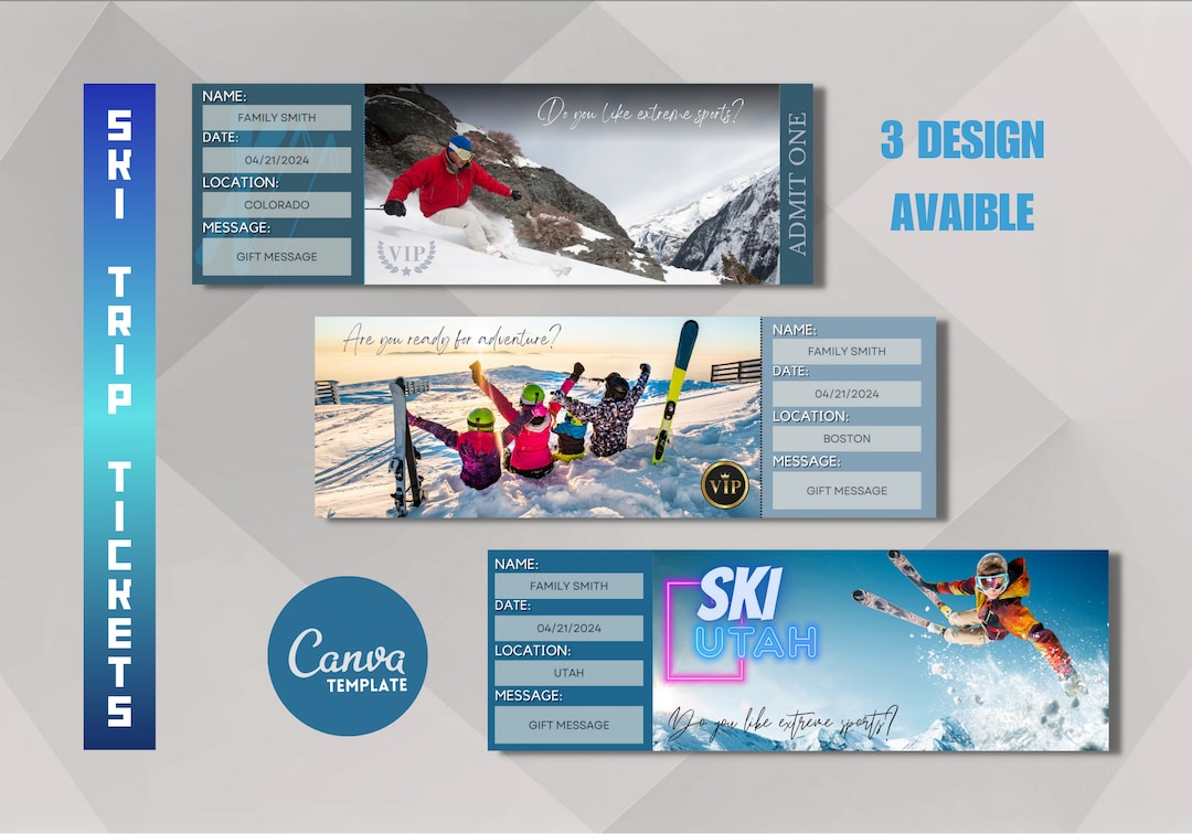 Personalized Ski Trip Ticket Template | Printable | Editable I 100% ...
