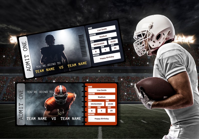 Editable Football Game Ticket – Personalized Sports Invitation ...