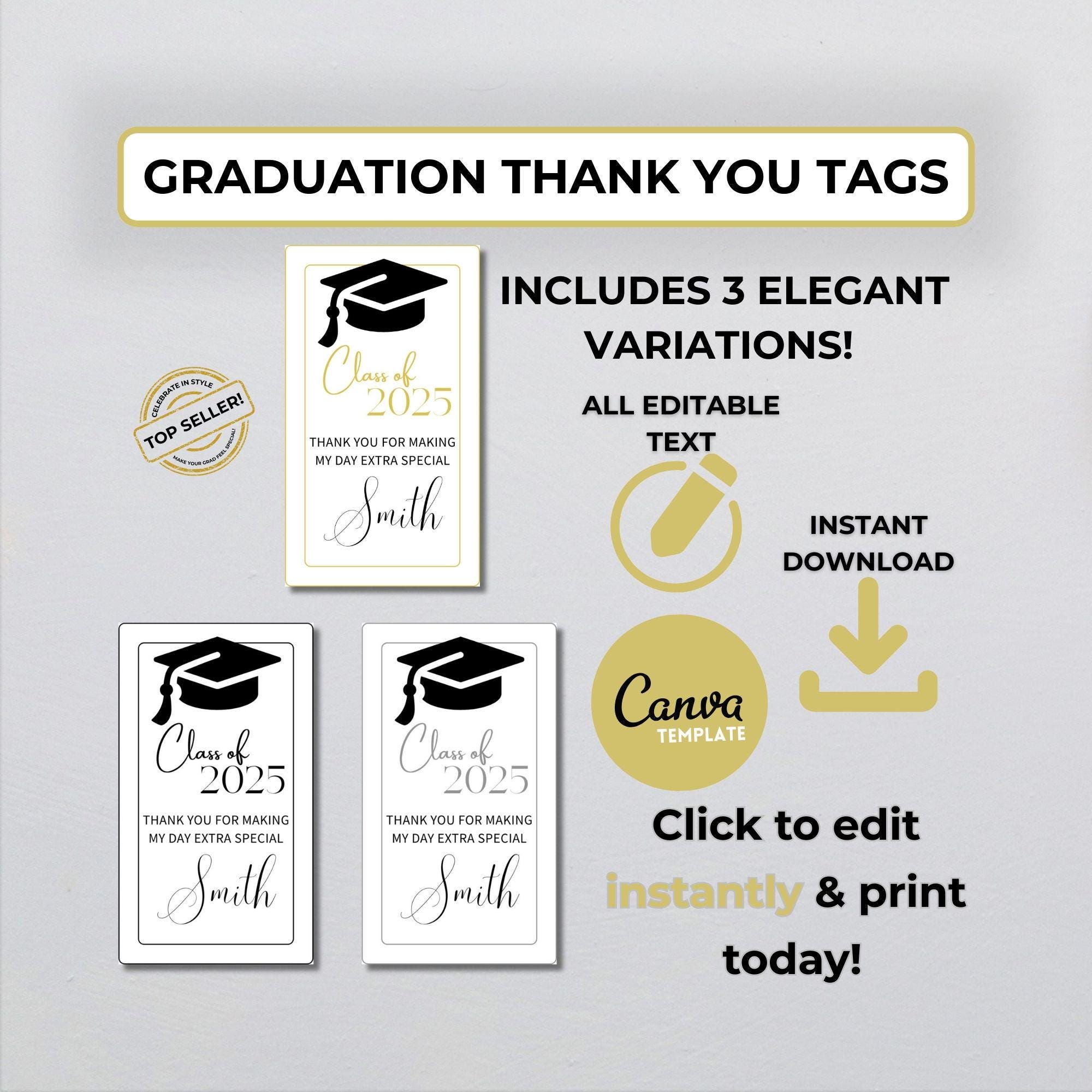 Editable Graduation Thank You Tags | Customizable Graduation Favor Tags ...