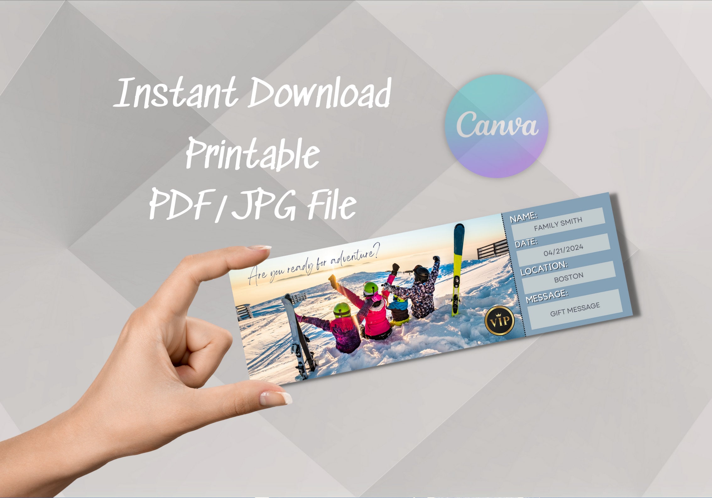 Personalized Ski Trip Ticket Template | Printable | Editable I 100% ...