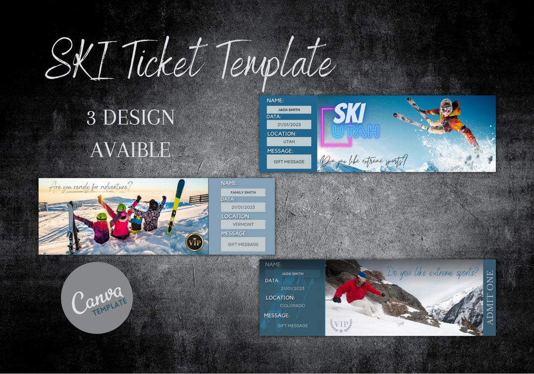 Personalized Ski Trip Ticket Template Printable Editable I 100% ...