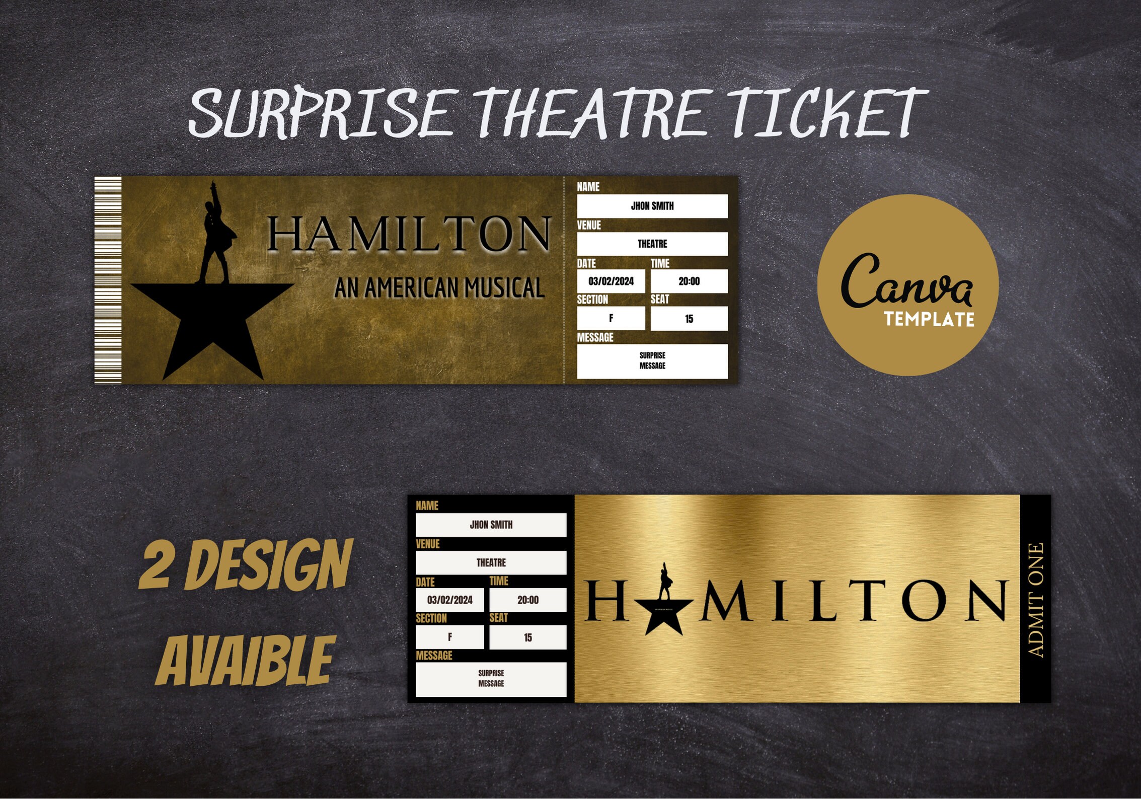 Template Hamilton Broadway the Musical Surprise Ticket the Theatre ...