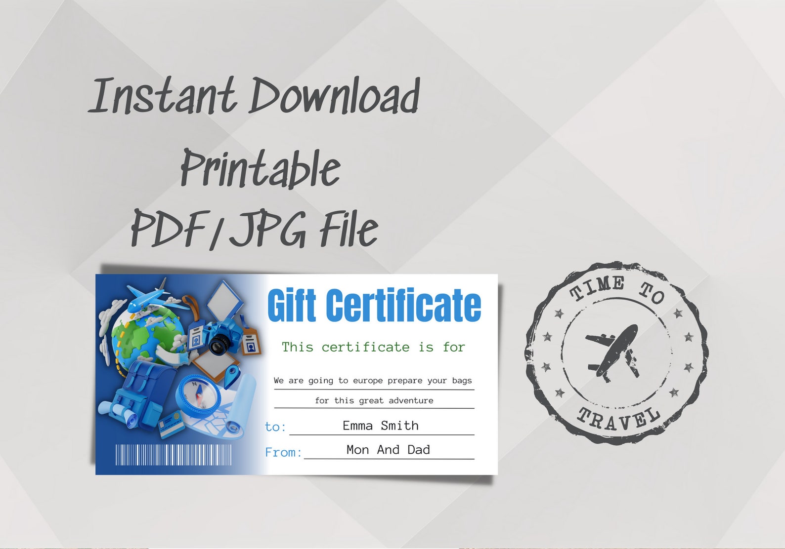Editable Travel Gift Certificate Template: Canva Customizable (digital ...