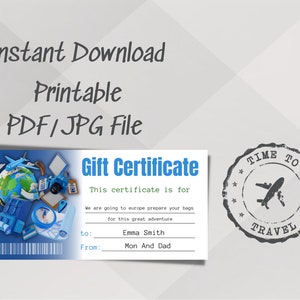 Editable Travel Gift Certificate Template: Canva Customizable (digital ...