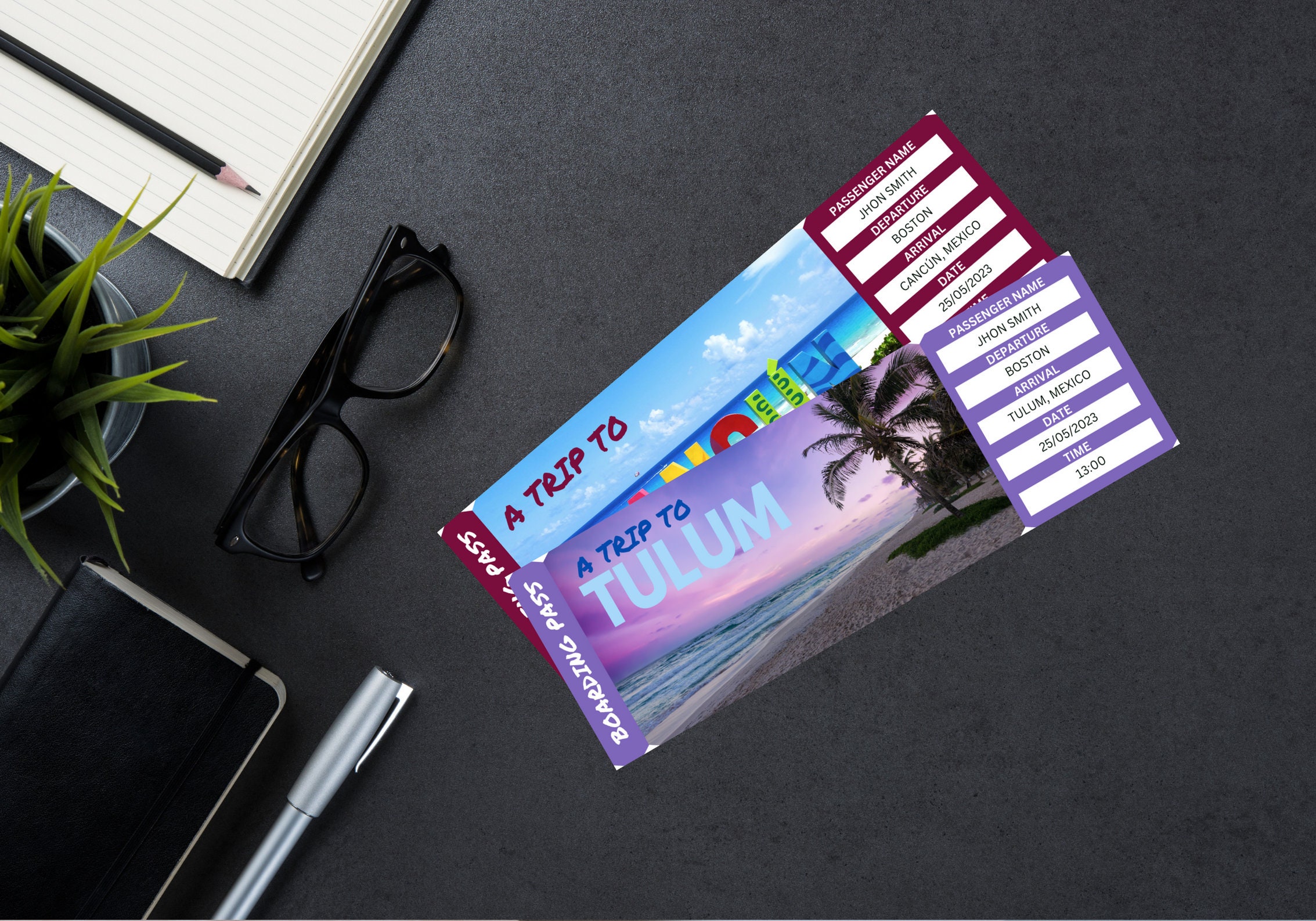 Mexico Surprise Trip Ticket Template: Acapulco, Cancun, Tulum ...