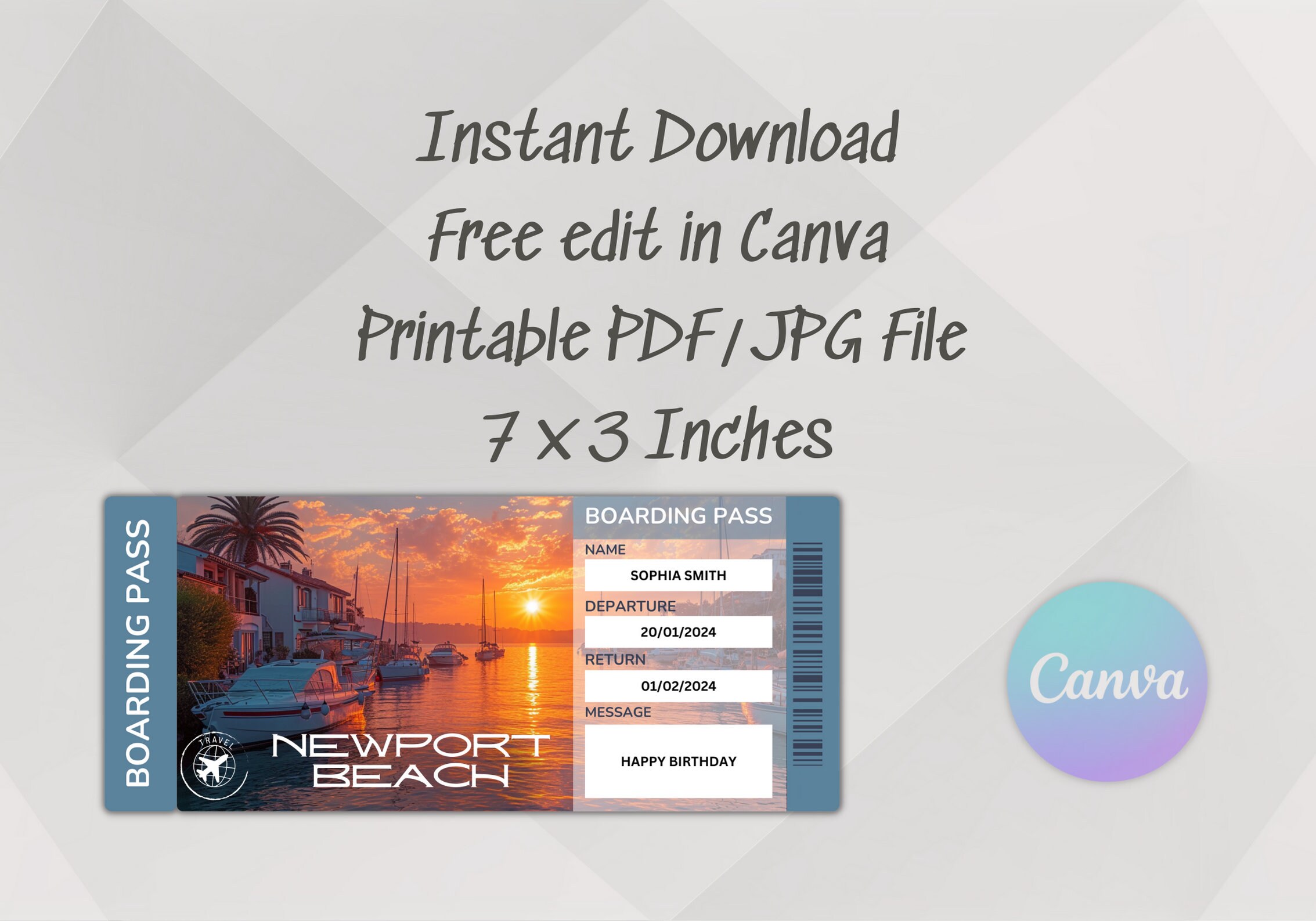 Printable Newport Beach Surprise Travel Tickets Template, Vacation ...