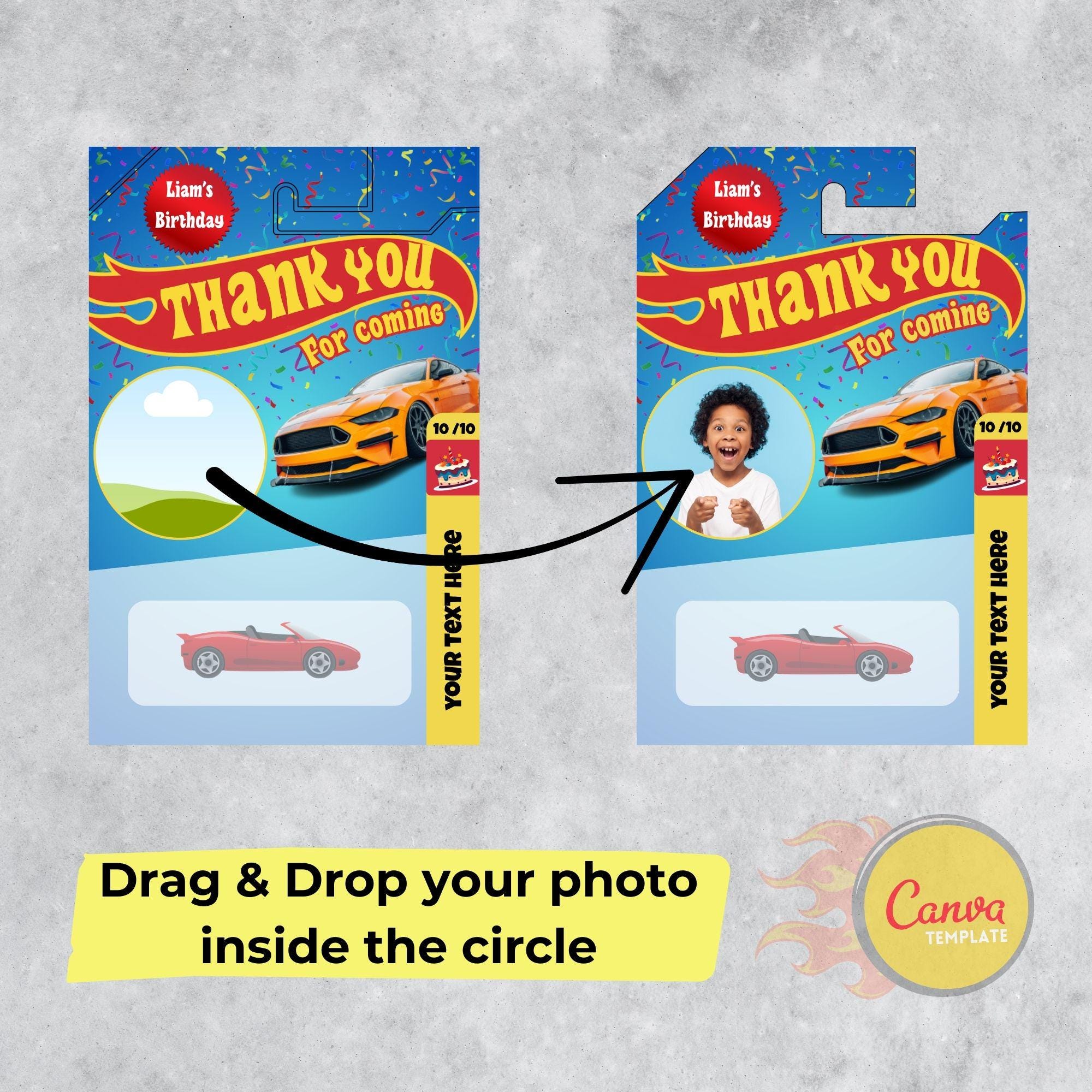 Toy Car Packaging Thank You Tag, Editable Race Car Birthday Favor ...