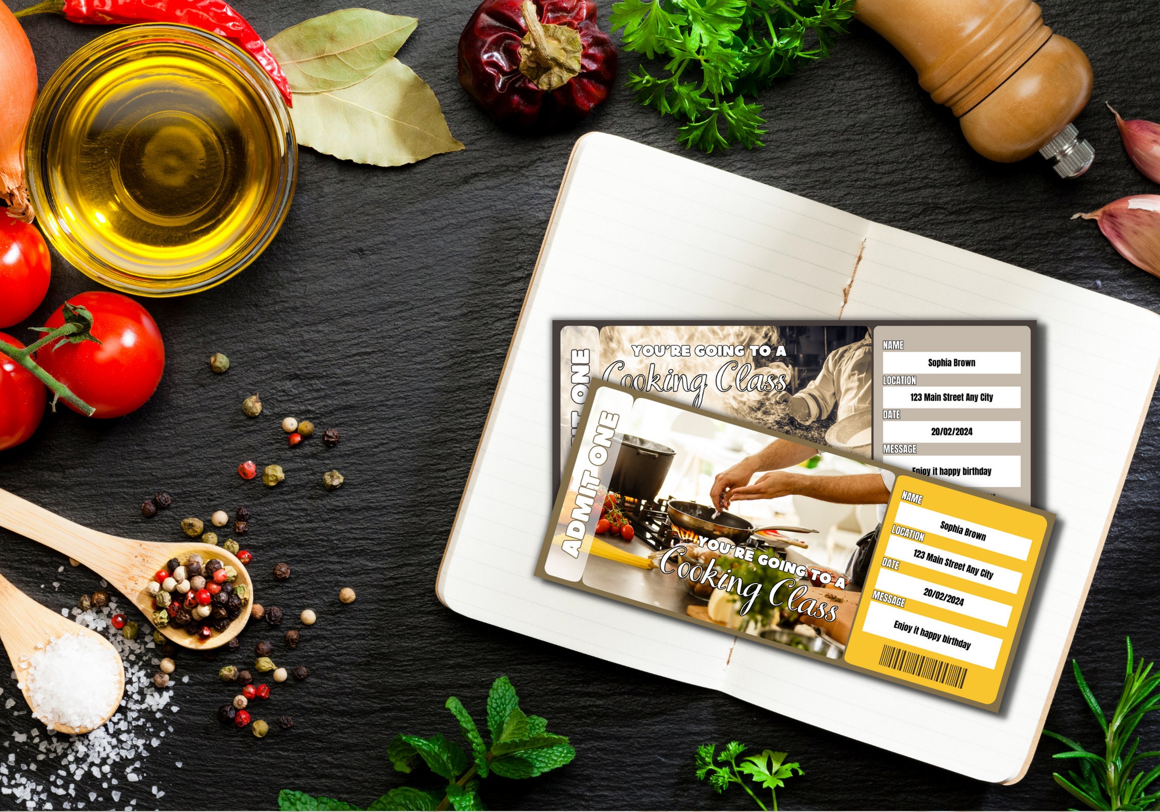 Editable Cooking Class Ticket Template: Printable Surprise Gift ...