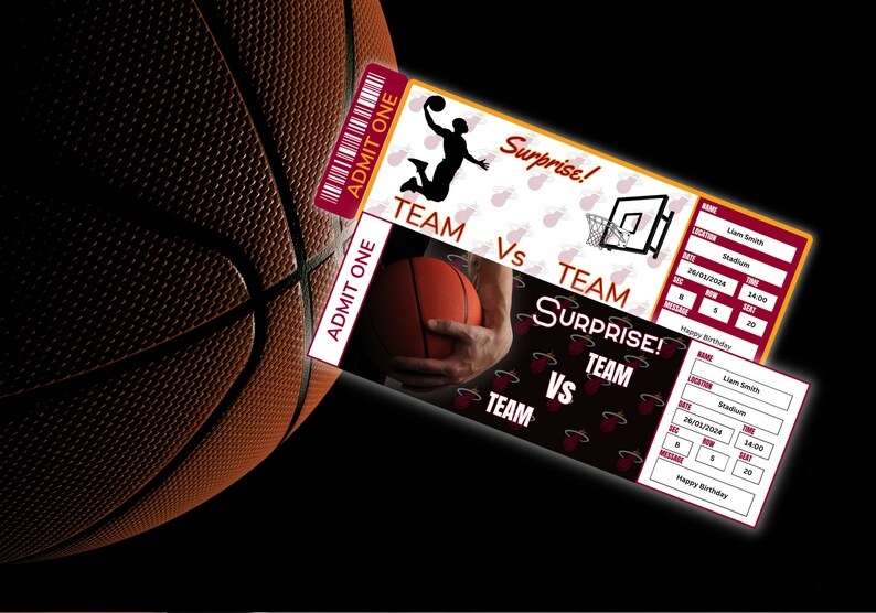 Basketball Game Miami Colors Surprise Ticket Template: Ready in Action ...