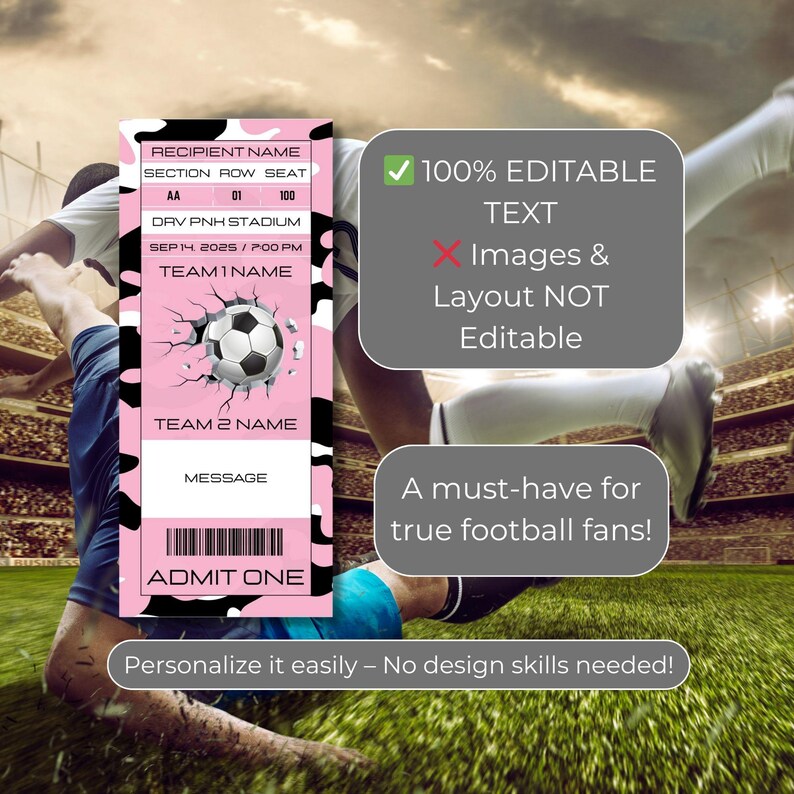 Instantly Editable Soccer Ticket | Miami Colors Game Day Gift ...