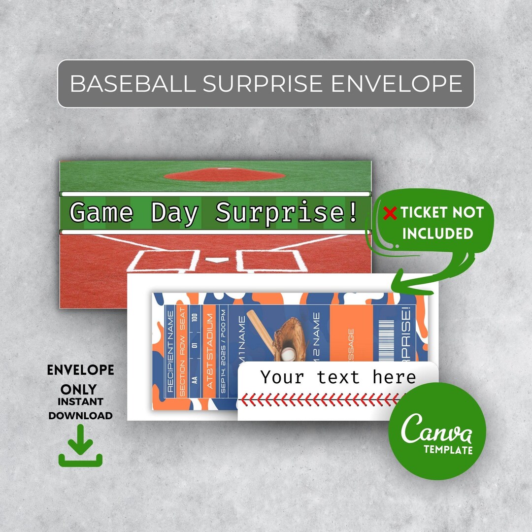 Baseball Ticket Gift Envelope – Printable Surprise for Birthday, Father ...