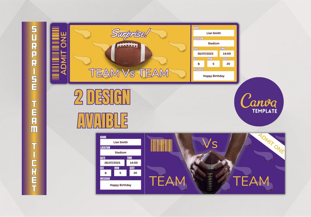Football Game Minnesota Colors Ticket Template Surprise: Experience the ...