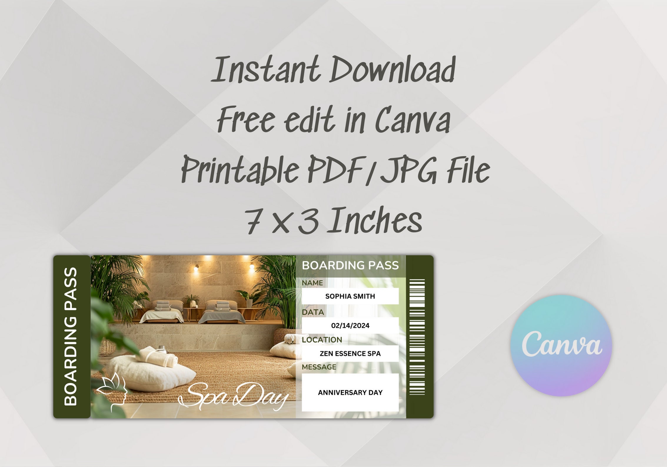 Printable Surprise Gift Spa Day, SPA Day Voucher Pass,relaxing Day ...